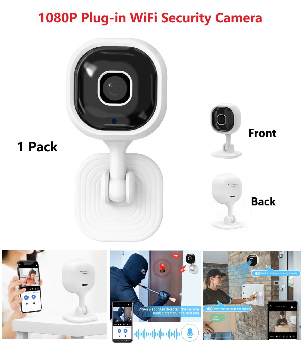 Mini Home WiFi Security Camera Plug-in 1080P HD Video Night Vision with ...