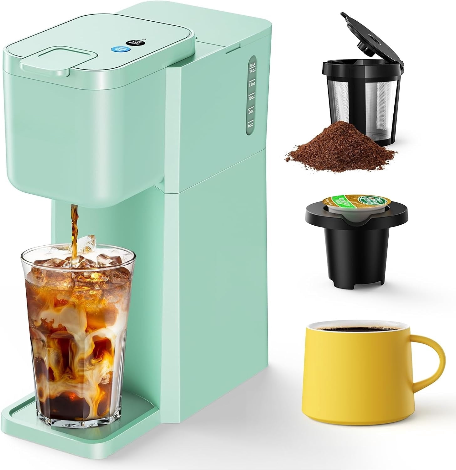 Mini Hot and Iced Coffee Maker Single Serve, for K Cup and Ground, 6 to ...