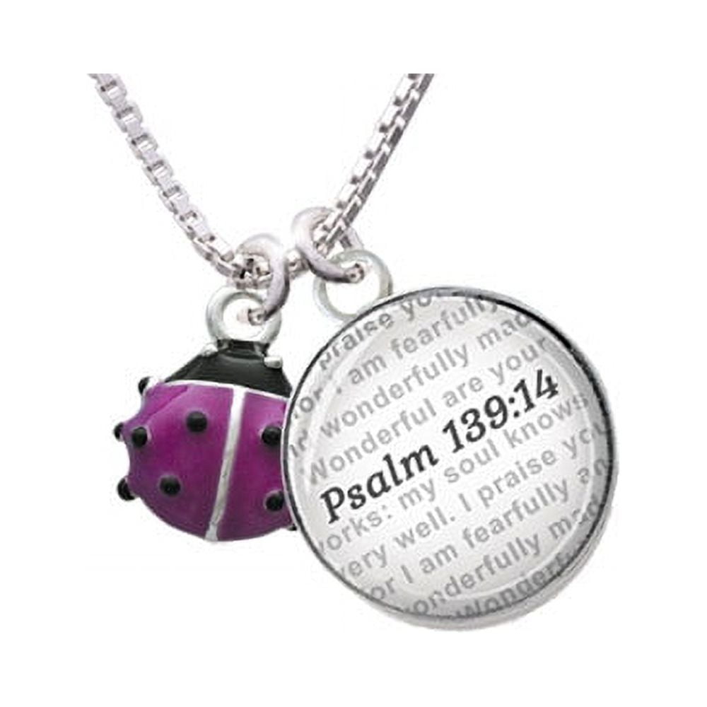 Mini Hot Purple Ladybug - Bible Verse Psalm 139:14 Glass Dome Necklace ...