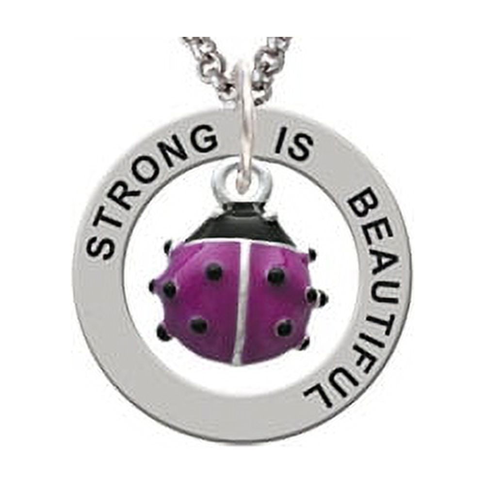 Mini Hot Purple Ladybug Strong Is Beautiful Affirmation Ring Necklace ...