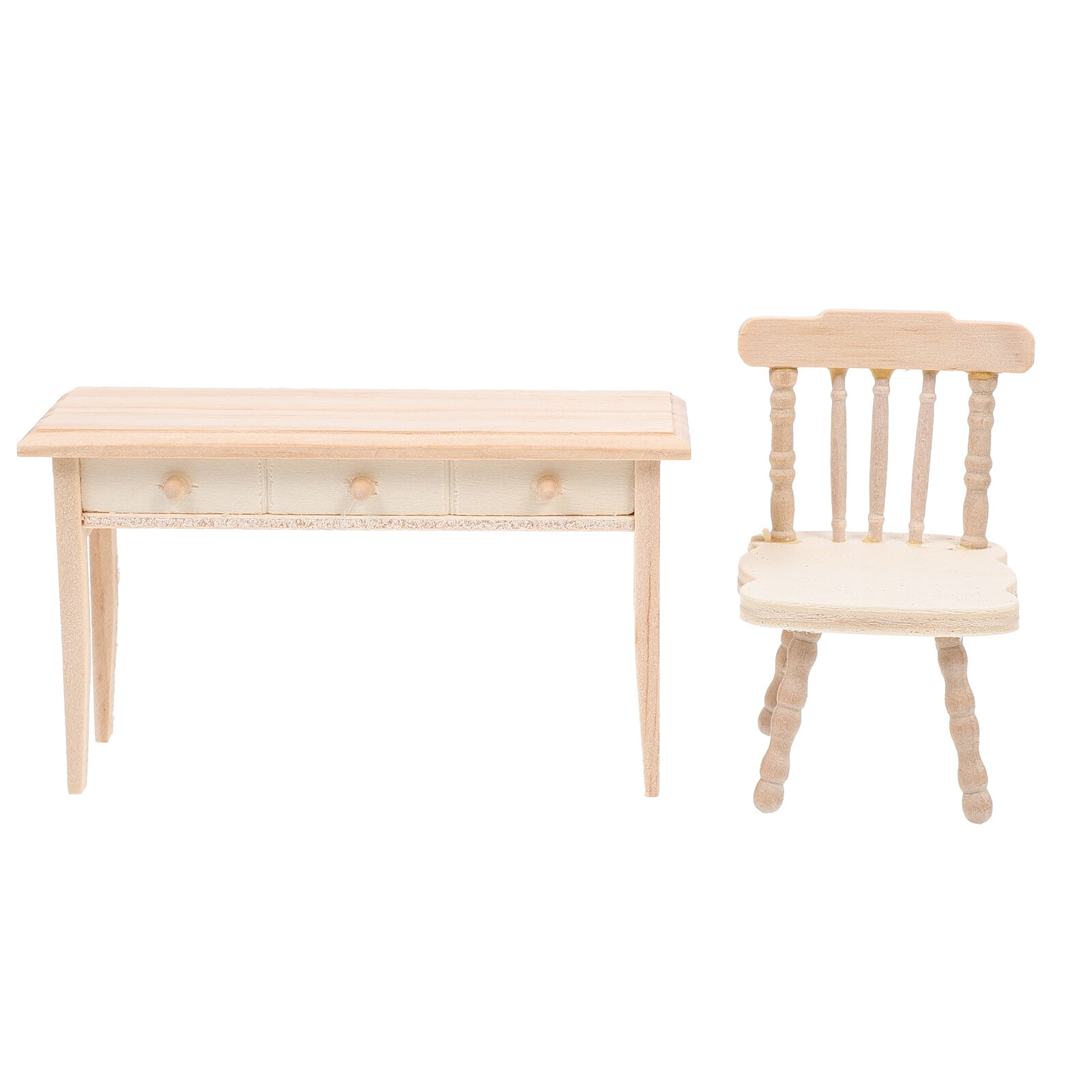 1 Set Wooden Table Chair Decor Mini House Wood Furniture Model Kit Doll ...
