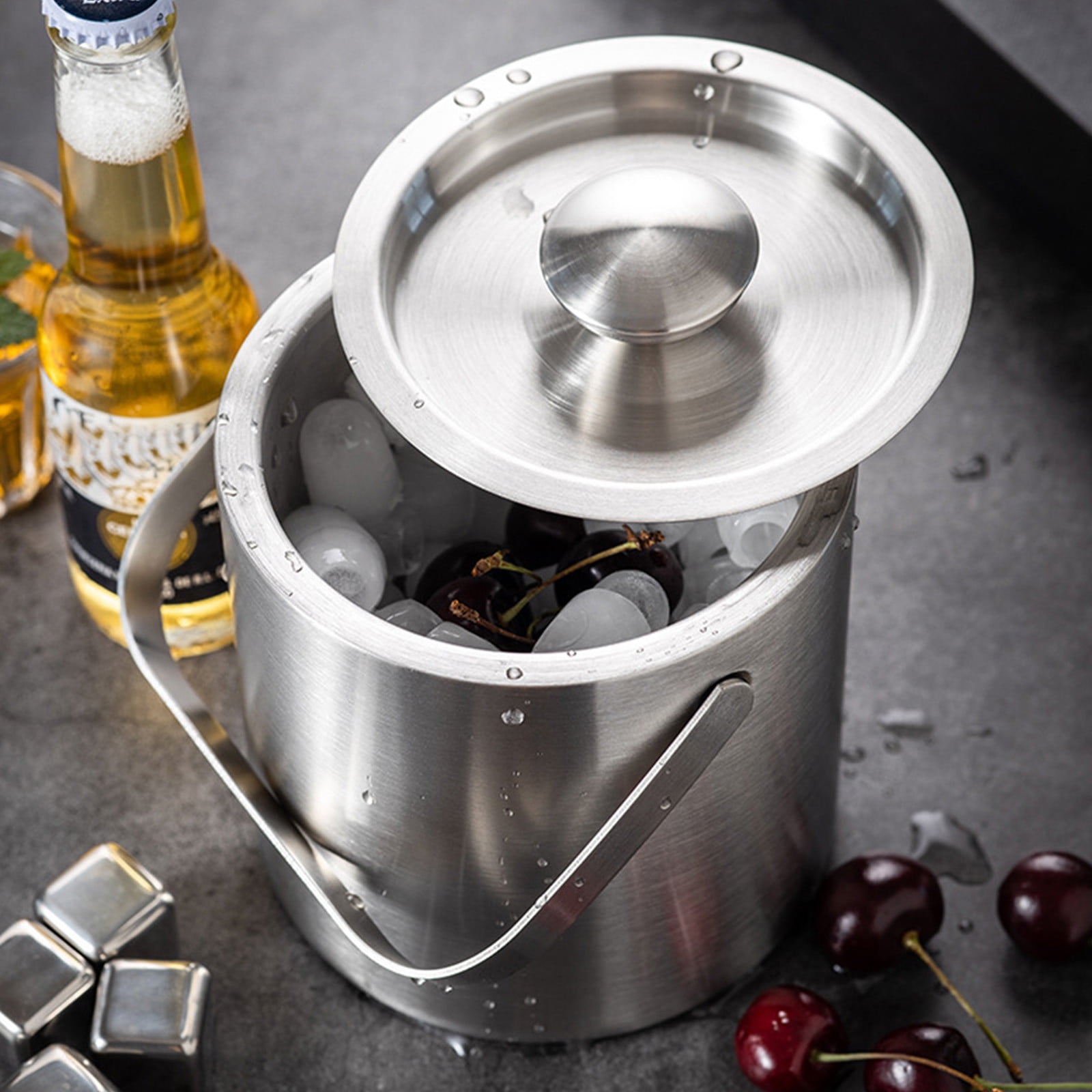 Mini Ice Bucket Portable Double Wall Ice Bucket with Lid, Stainless ...