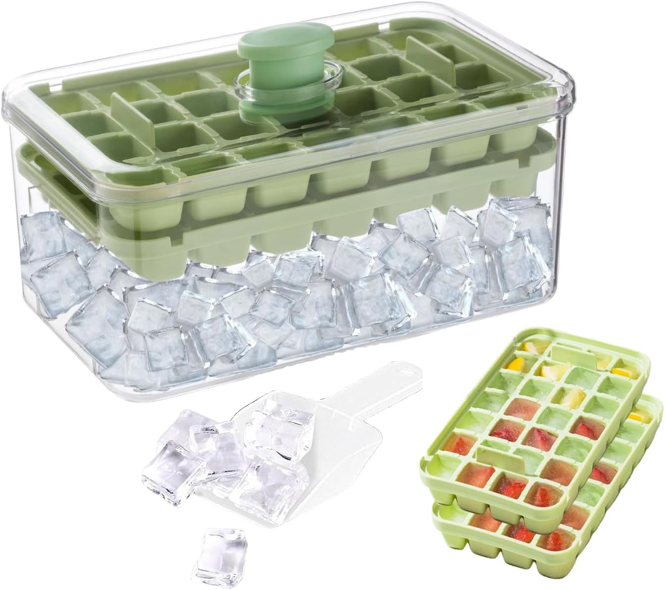 Mini Ice Cube Tray with Lid and Bin,56pcs Ice Cube Trays for Freezer ...