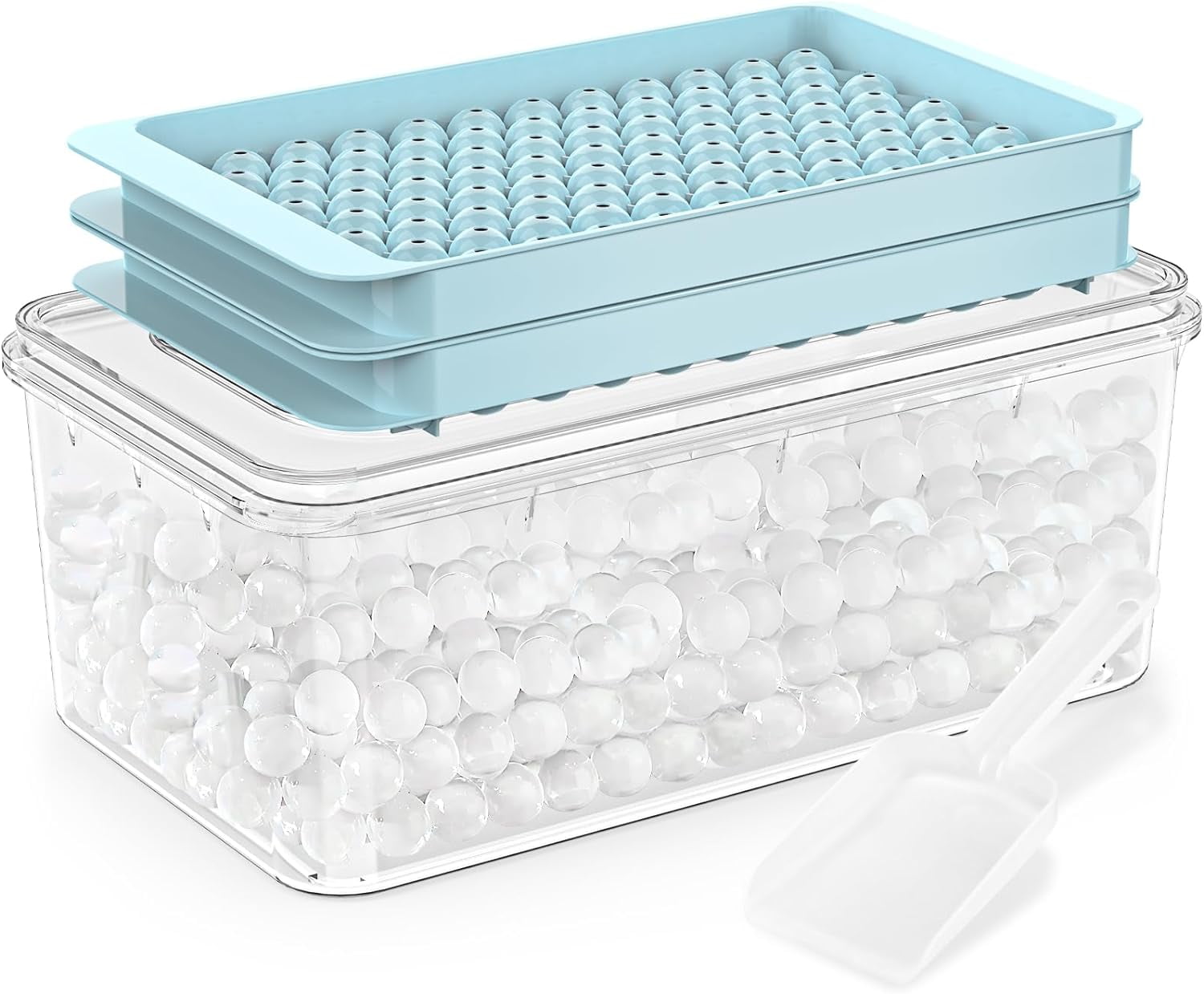 Mini Ice Cube Trays 2 Pack, Round Ice Trays for Freezer with Bin and ...