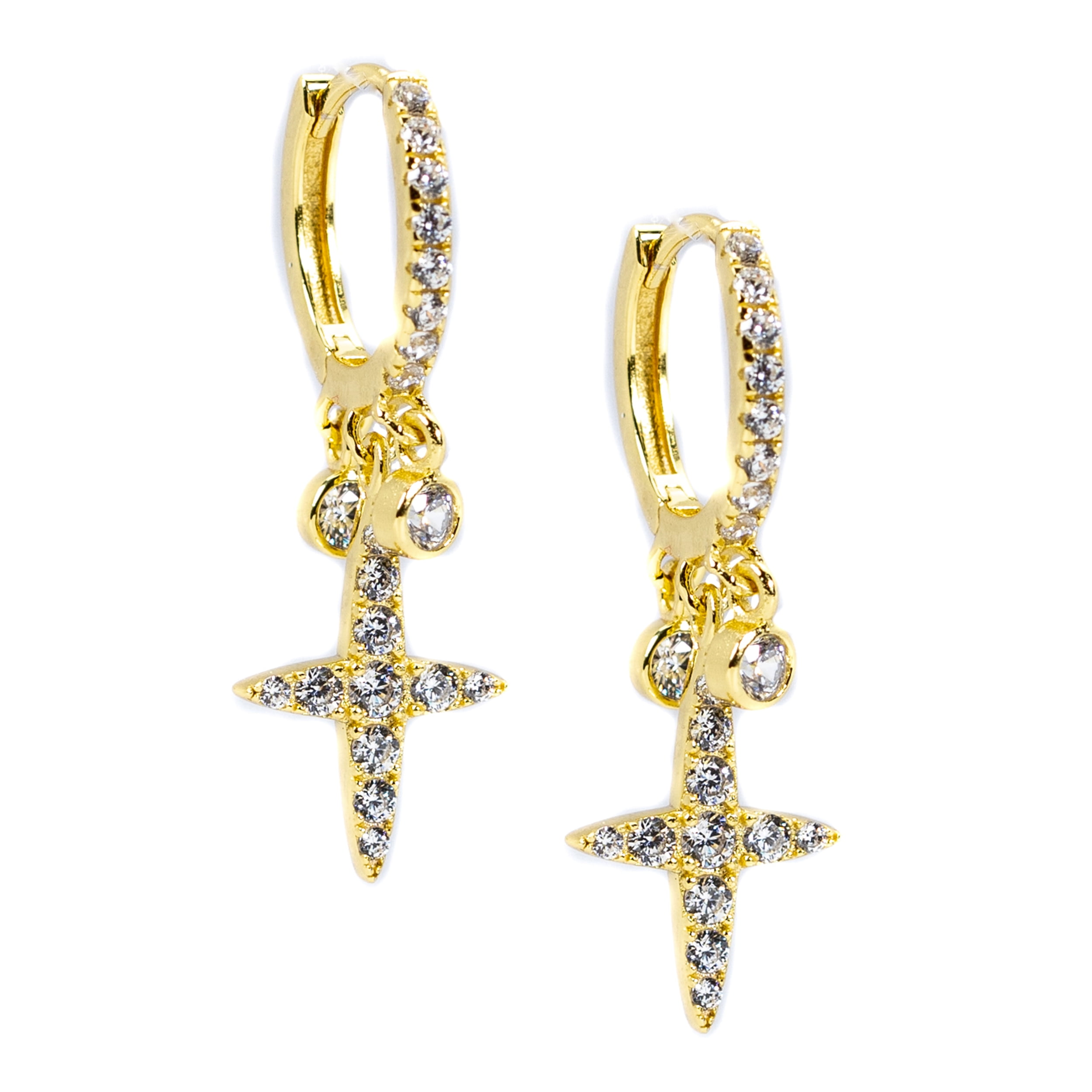Mini Iced Cz Gold Sterling Silver Dagger Hanging Cross Dangle Hoop Earrings - Walmart.com