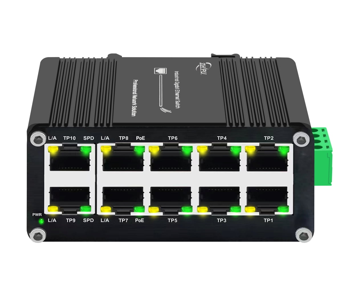 Mini Industrial 10 Ports Gigabit Ethernet Switch 8×10/100/1000BASE-T ...