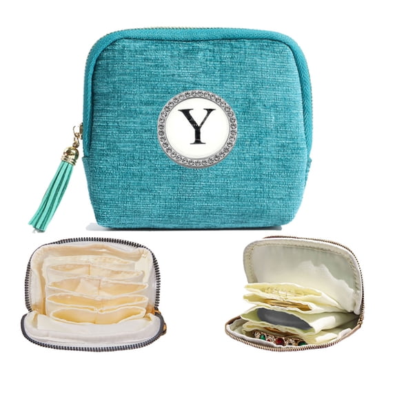 Mini Initial Travel Jewelry Case, Soft Travel Jewelry Organizer Pouch ...