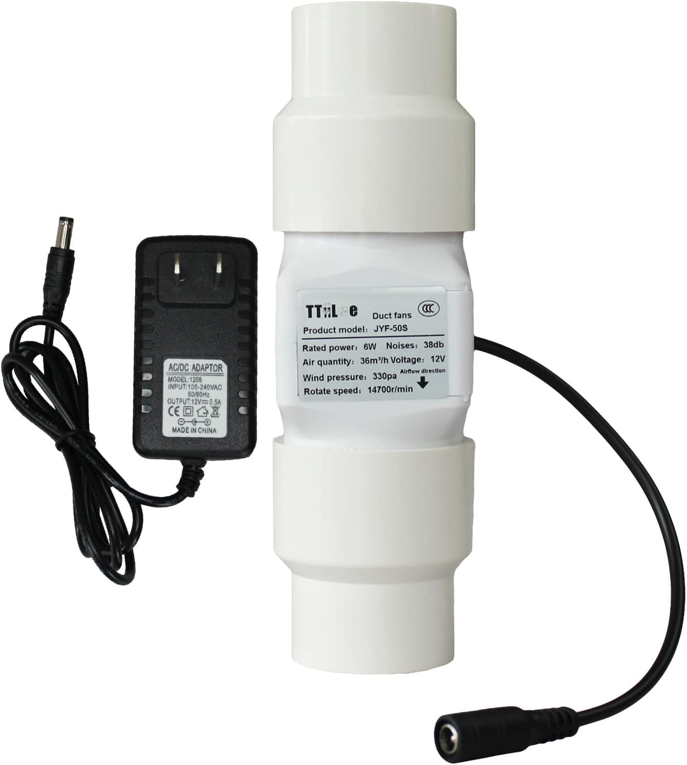 Mini Inline Duct Fan 2” 50mm with 40mm PVC Pipe Interface 22 CFM ...