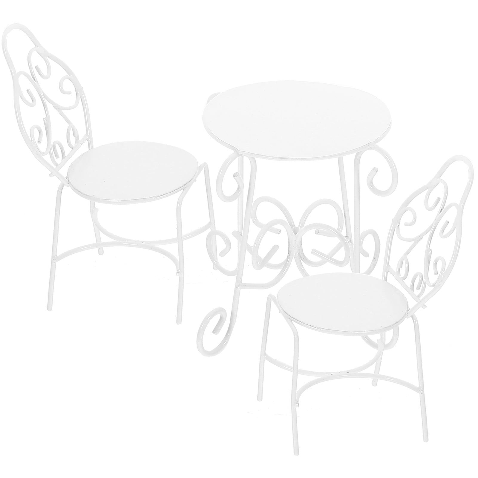 Mini Iron Tea Table and Chairs Garden Decor Set with Flower Decorations ...