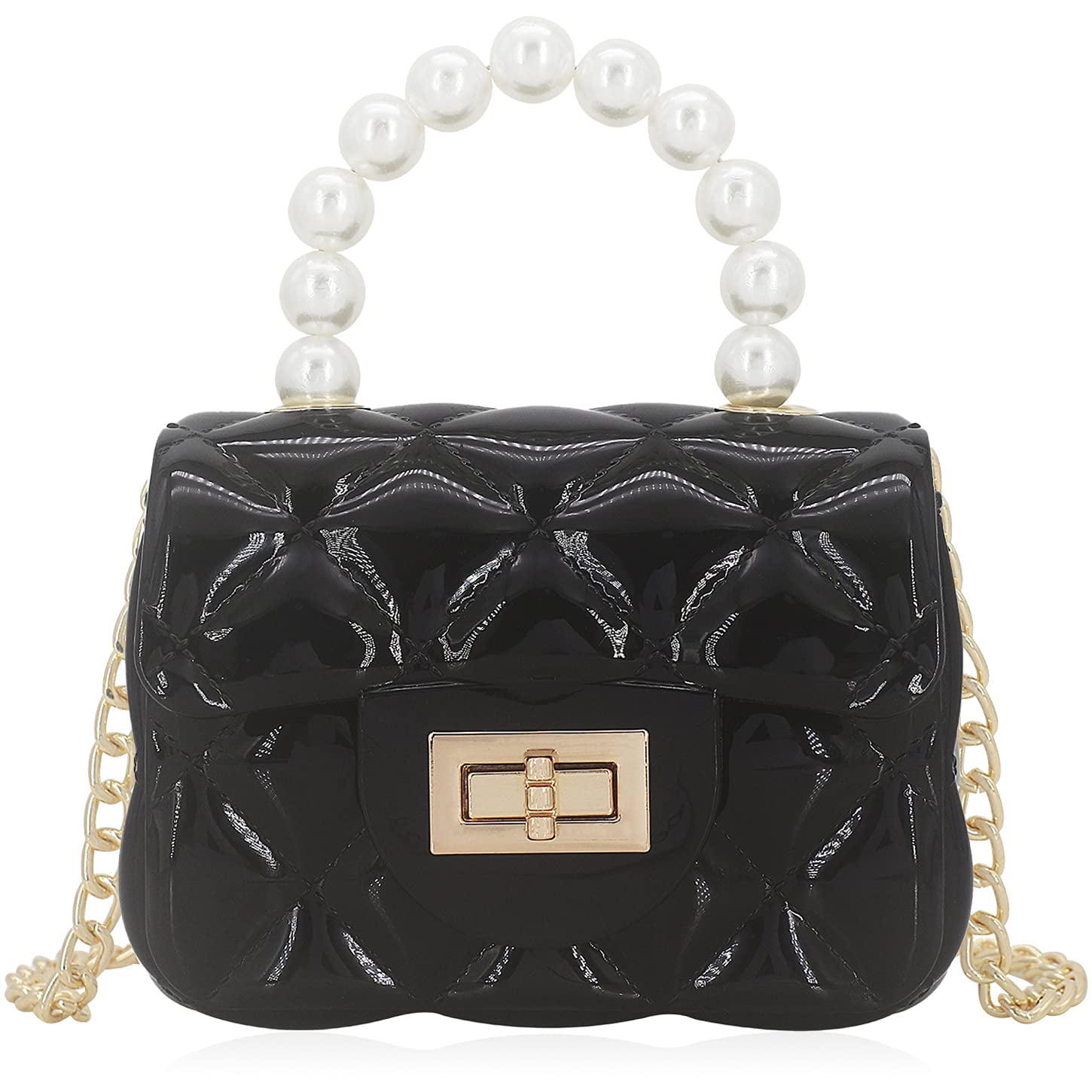 MINKUROW Mini Jelly Purse Flap Handbag with Pearls Top Handle Faux ...