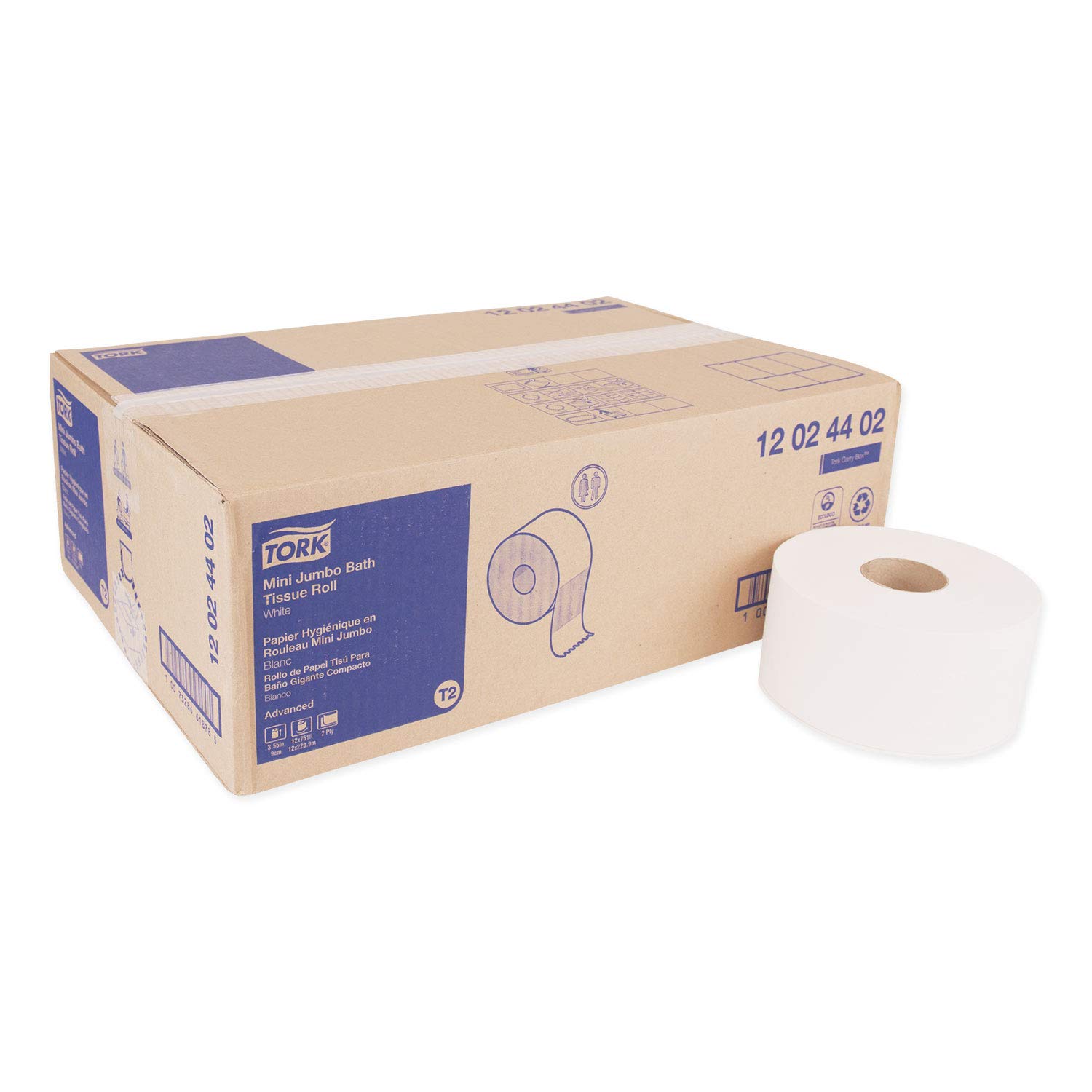 Mini Jumbo Bath Tissue Roll 2-Ply White, 12 Rolls Per Case, 751 Feet ...
