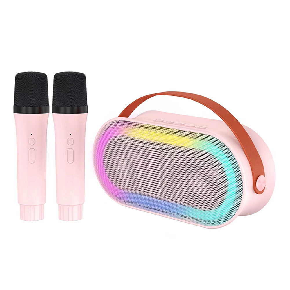 Mini Karaoke Machine with 2 Wireless Microphones Portable BT Speaker ...