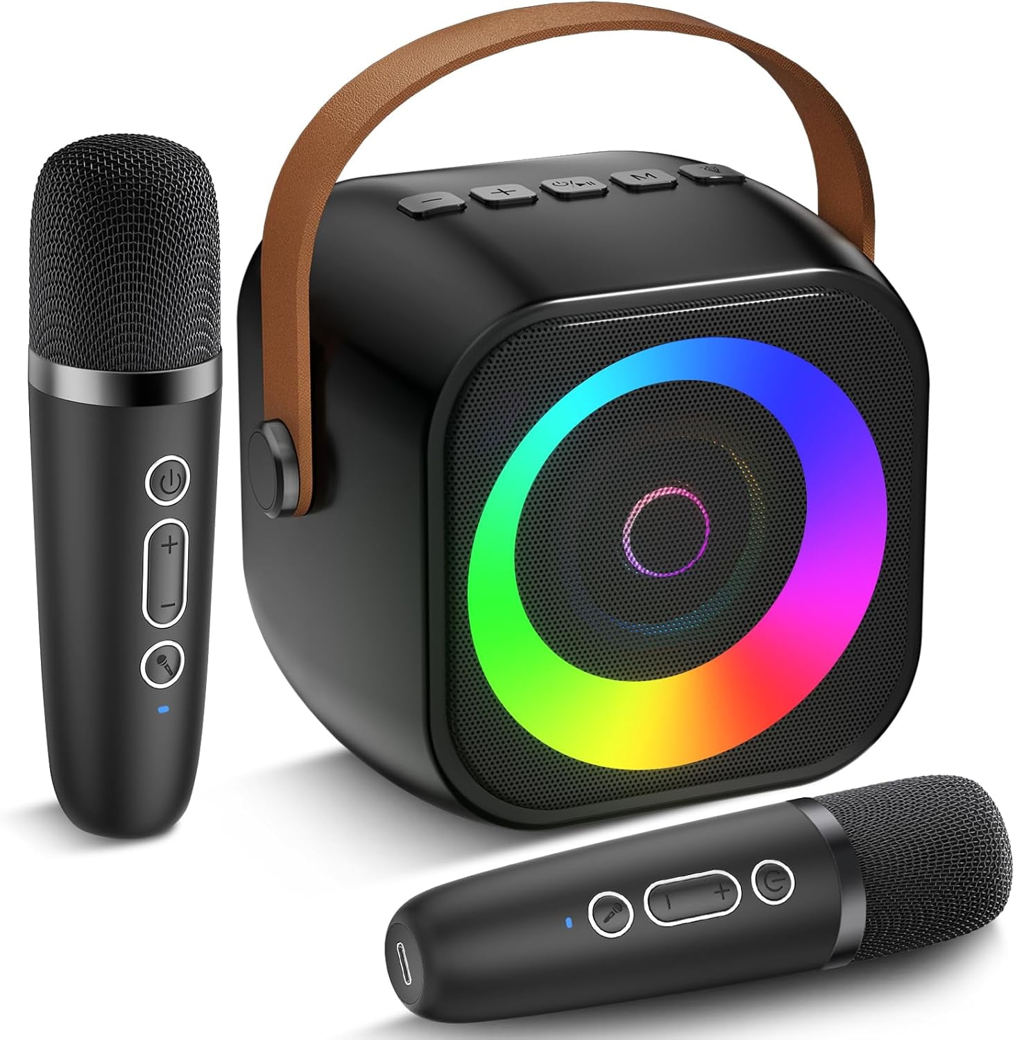 Mini Karaoke Machine, Portable Bluetooth Speaker with 2 Wireless ...