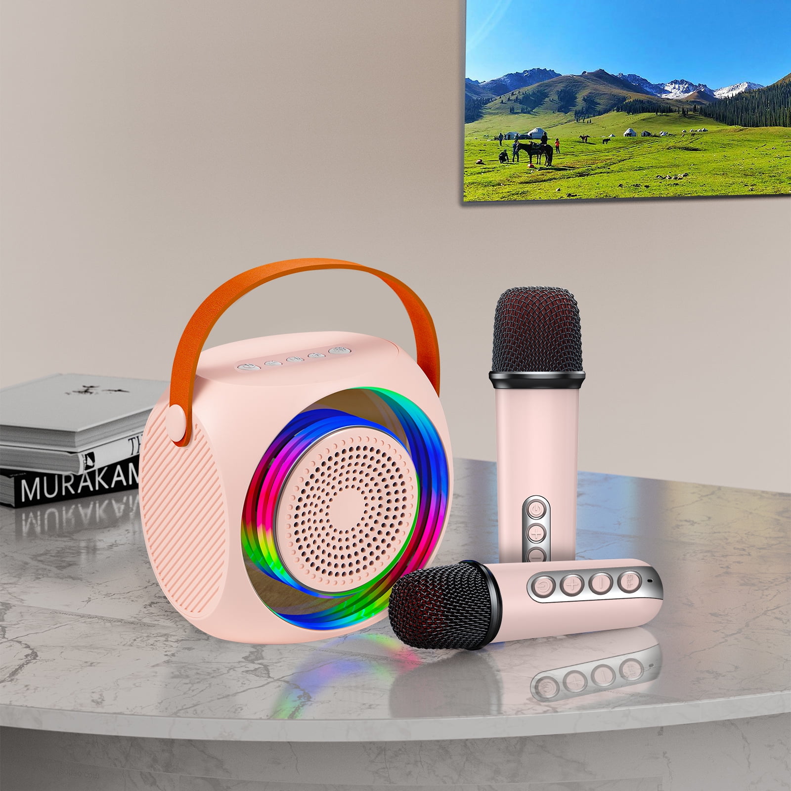 Mini Karaoke Machine, Portable Bluetooth Speaker with 2 Wireless ...