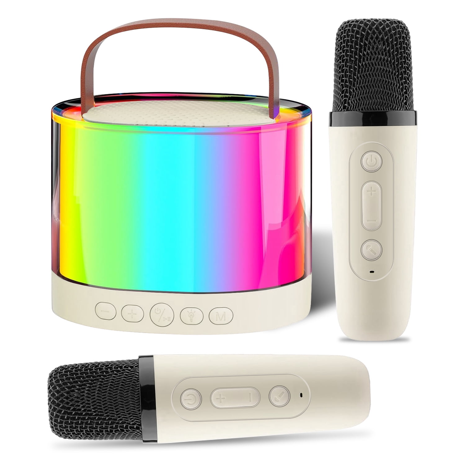 Mini Karaoke Machine, Portable Karaoke Set w/ 2 Wireless Microphones ...