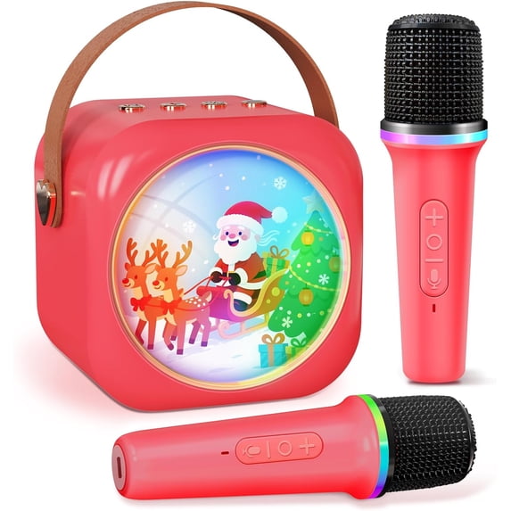 Mini Karaoke Machine with 2 Wireless Microphones,Gift for 3-12 Years ...