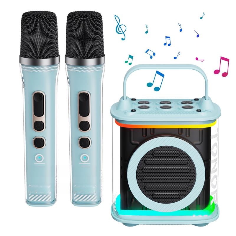Mini Karaoke Machine with 2 Wireless Microphones, Portable Bluetooth ...