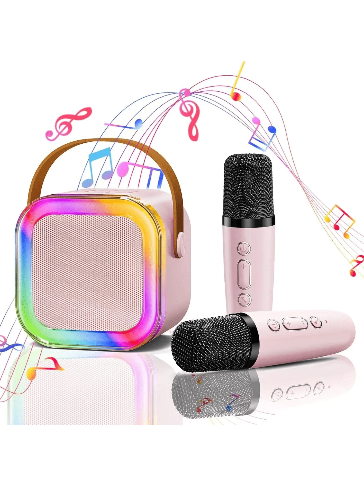 Mini Karaoke Machine with 2 Wireless Microphones, Portable Bluetooth ...
