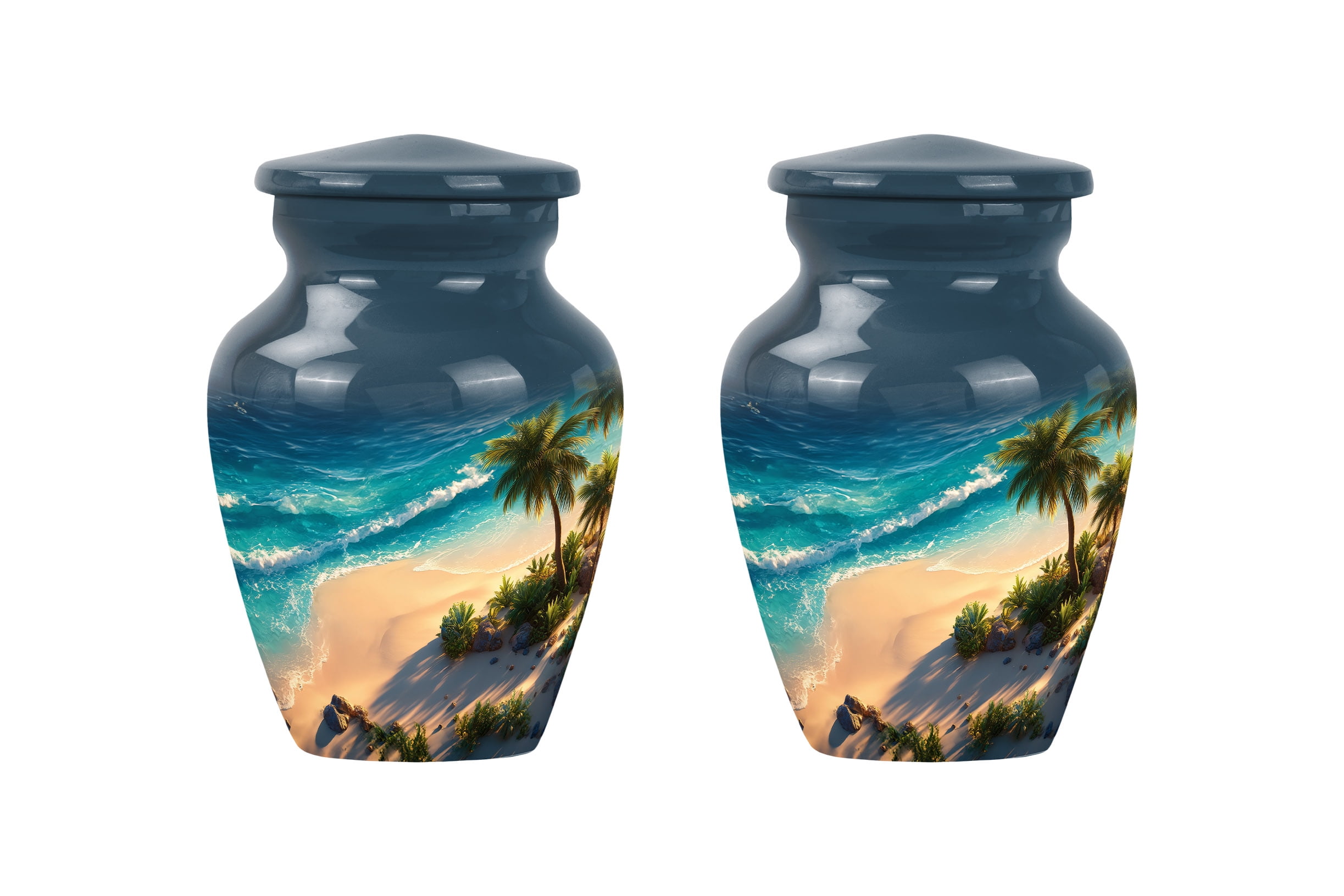 Mini Keepsake Urns for Infant or Pet – Sunset Beach and Palm Memorial Set – Ocean Ashes Tribute ...