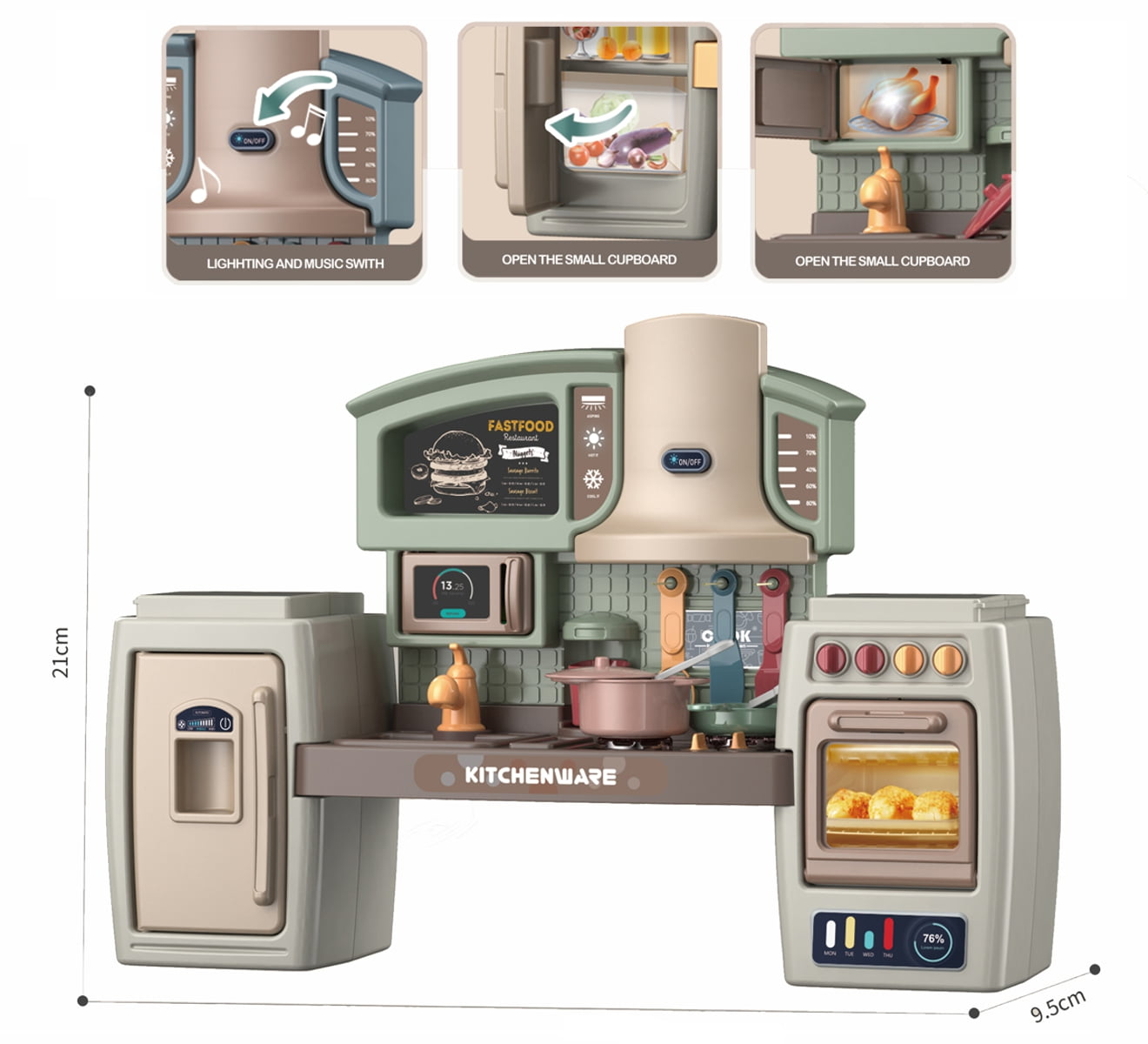 Mini Kitchen Play Set Plastic Play 2in1 Lights and Sounds for Toddler ...