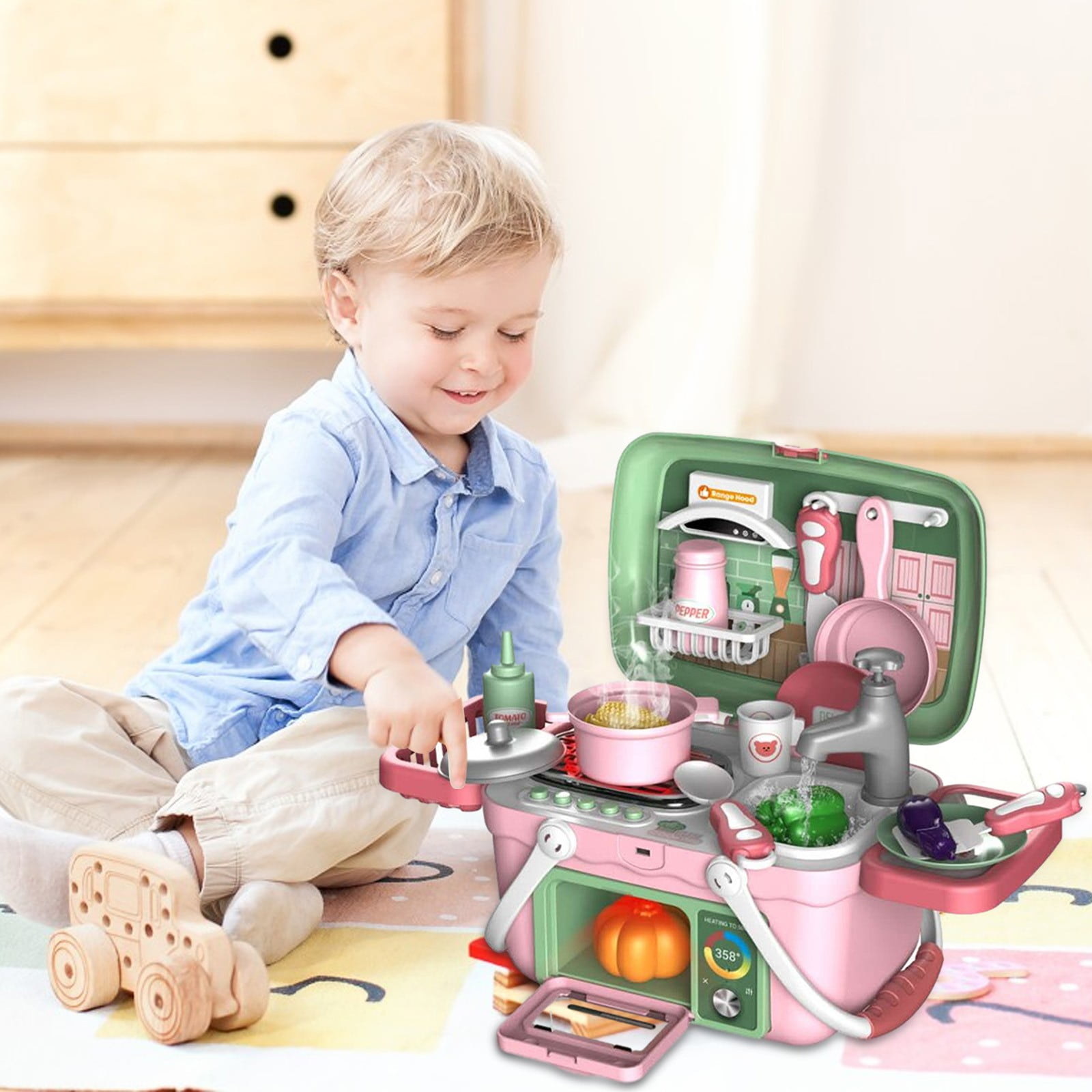 Mini Kitchen Playset for Toddlers & Kids - Realistic Light & Sound, 30 ...