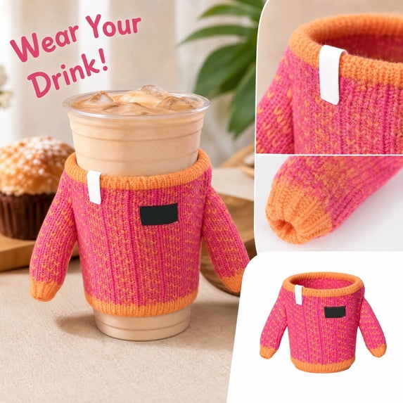 Mini Knitted Sweater Coffee Cup Sleeve, Reusable Insulated Drink Cozy ...