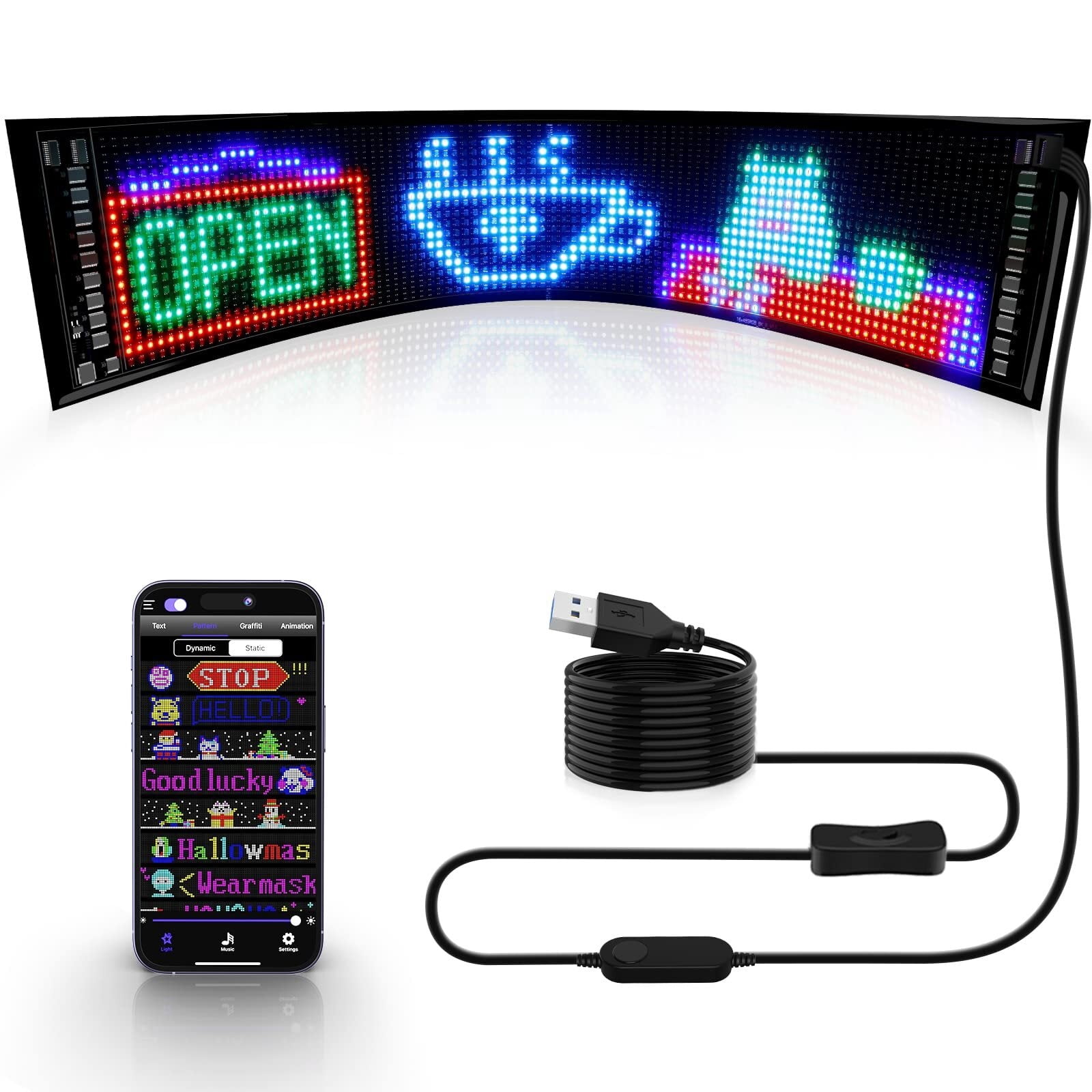 Mini LED Car Signs, 6.7''x2.76'' Flexible USB 5V LED digital sign ...