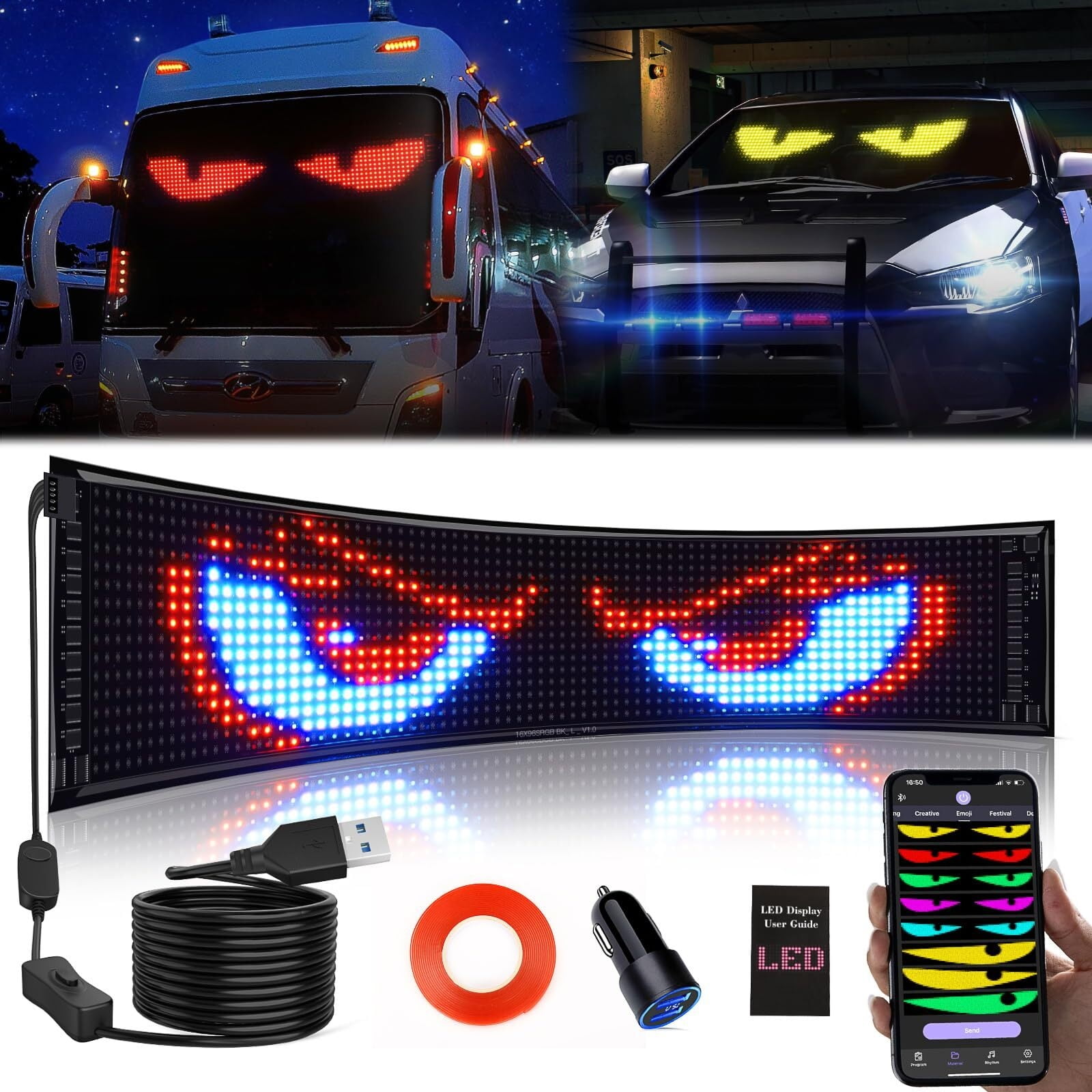 Mini LED Car Signs, 6.7''x2.76'' Flexible USB 5V LED digital sign ...