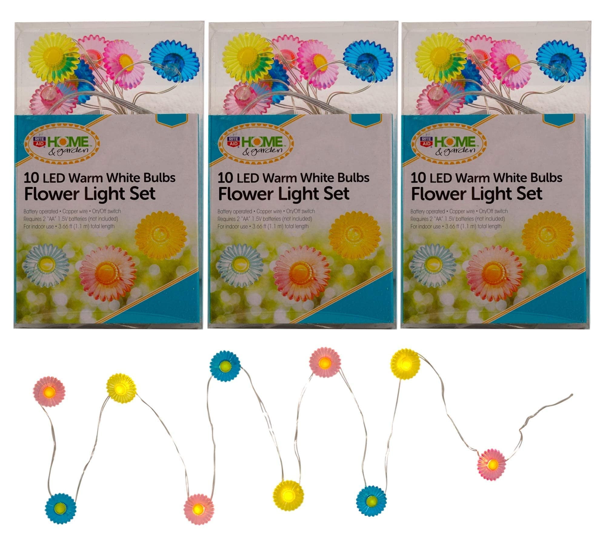 Mini LED Light Sets (3 Pack, 3.6 ft Long and 10 Lights Each) LED Warm ...