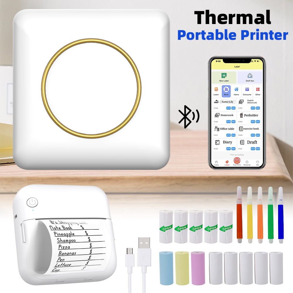 Mini Label Printer, Bluetooth Wireless Portable Thermal Printer, Label ...