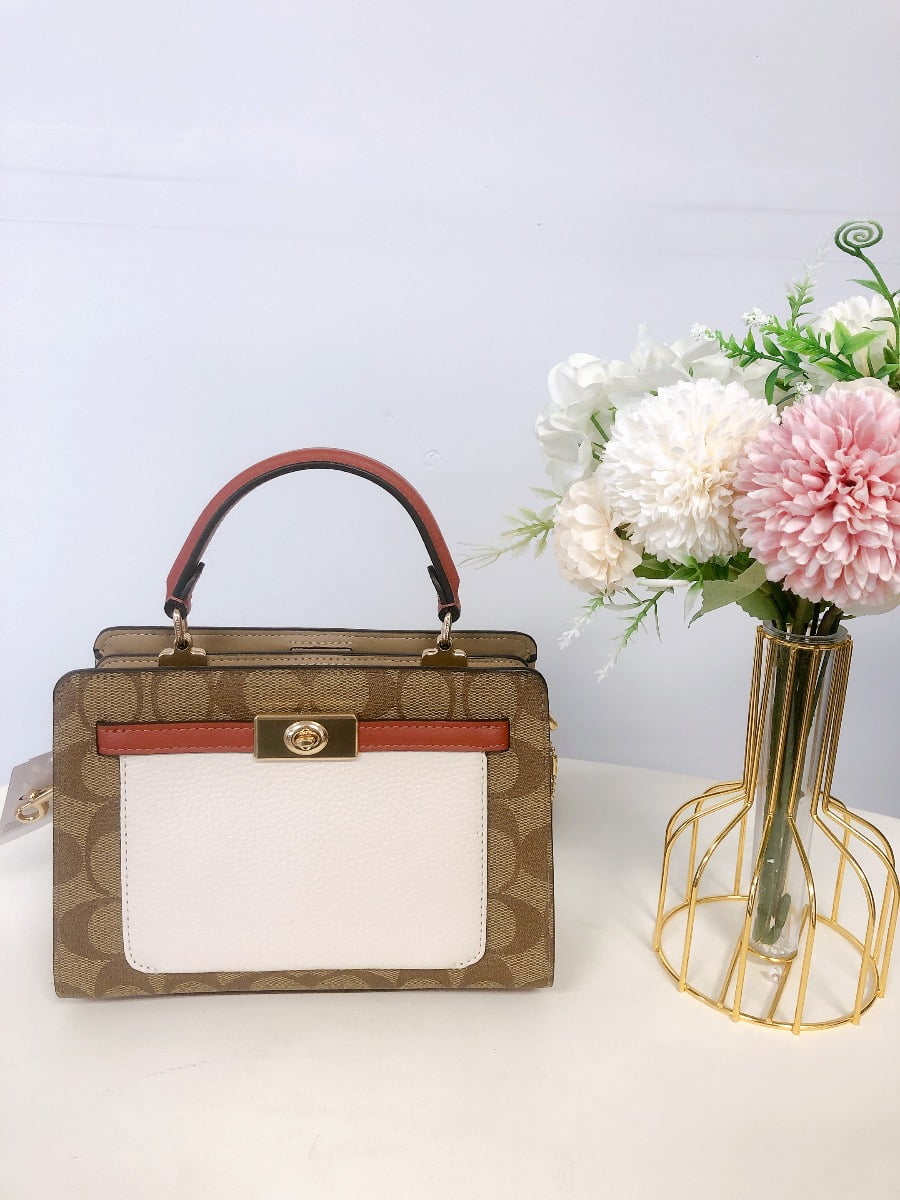 Mini Lane Top Handle In Colorblock Signature Canvas (Khaki Chalk Multi ...