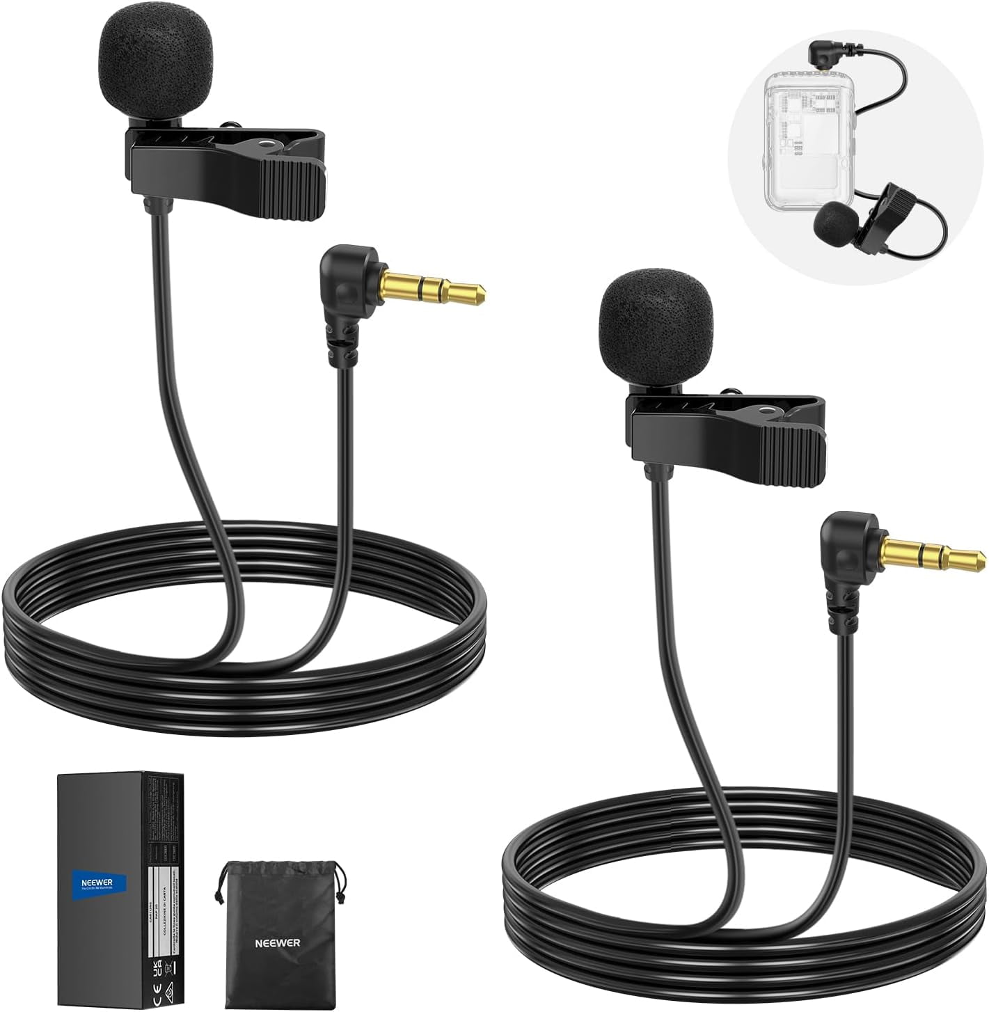 Mini Lavalier Microphone (2 Pack), 6.6ft/2m Clip On Wired Condenser ...