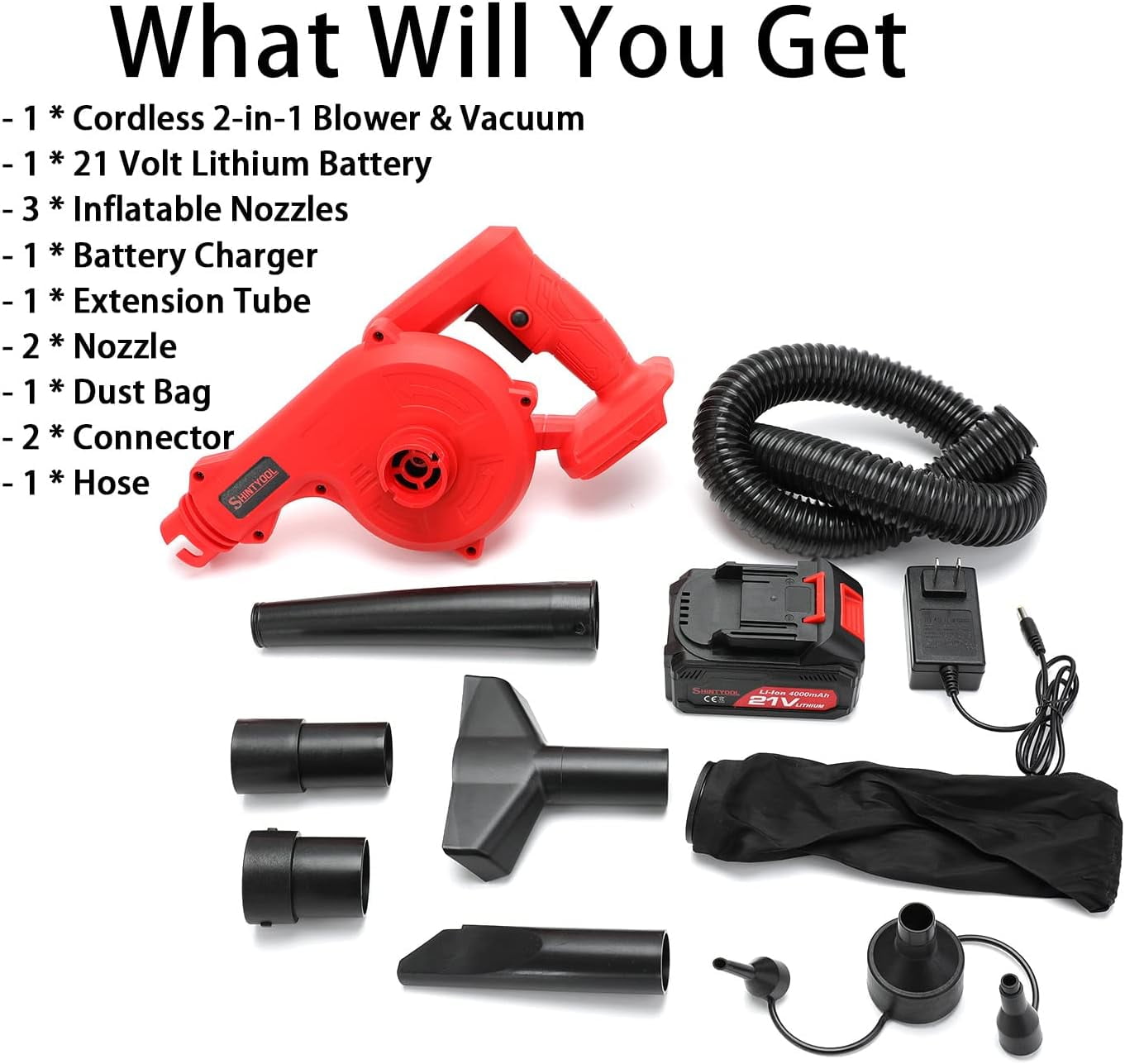 Mini Leaf Blower Red, 2-in-1 Cordless Small Blower with 4.0Ah Battery ...