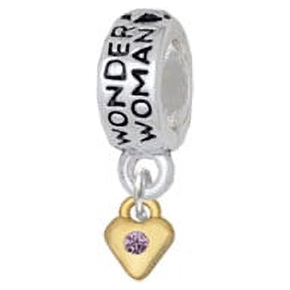 Mini Light Purple Birthday Crystal Gold Tone Heart - Wonder Woman Charm ...