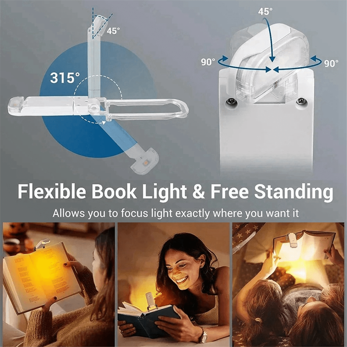Mini Light Reading Clip Book Rechargeable Bookmark LED Portable Bedside ...
