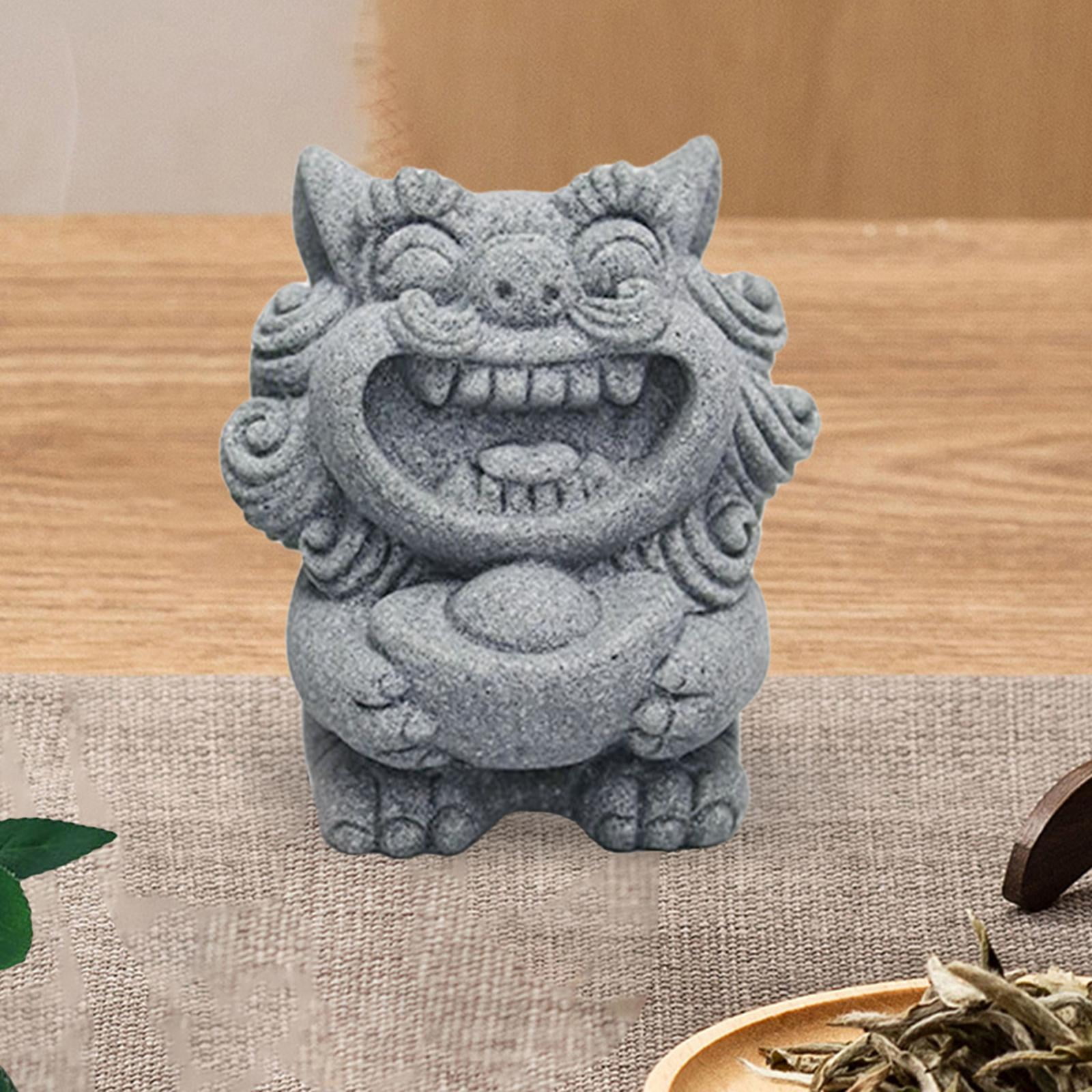 Mini Lion Statue Figurine Stone Sculpture Decor Office Dollhouse ...