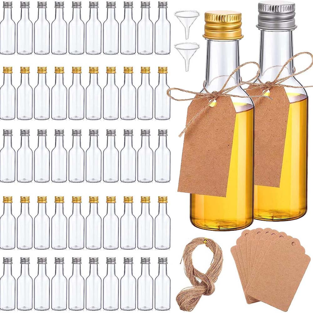 Mini Liquor Bottles Set 1.7oz Plastic Spirit Bottles Silver/ Gold Caps ...