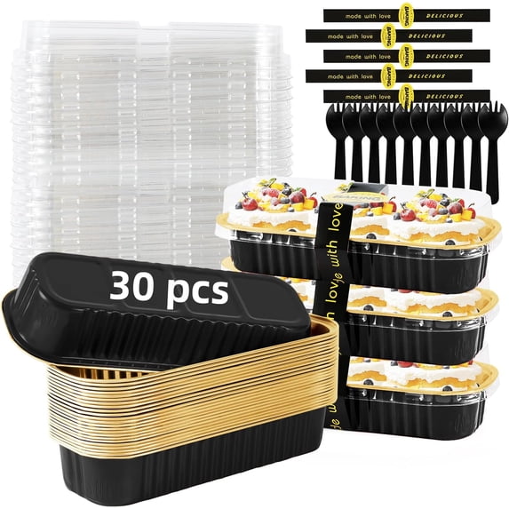 Mini Loaf Pans with Lids and Spoons Sealing Sticker,30 Pcs 6.8oz Cake ...