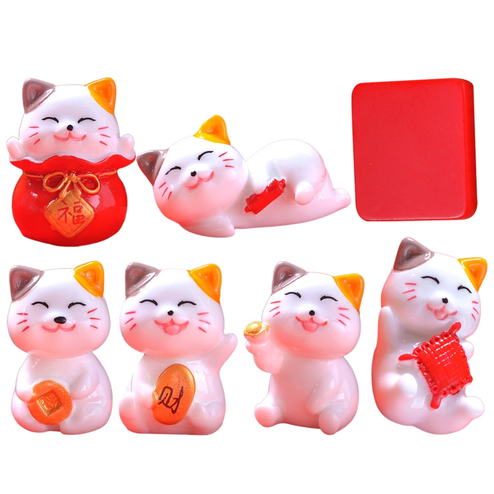 Mini Lucky Cat Kid Presents Cake Topper Miniature Figurines Home Decor ...