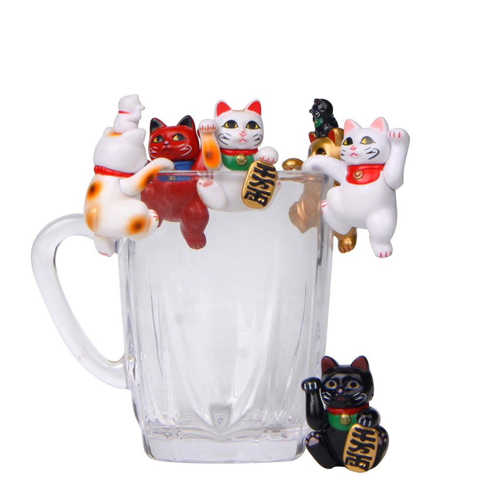 Mini Lucky Money Cats Figurine Hanging Cup Rim DIY Landscape Table ...