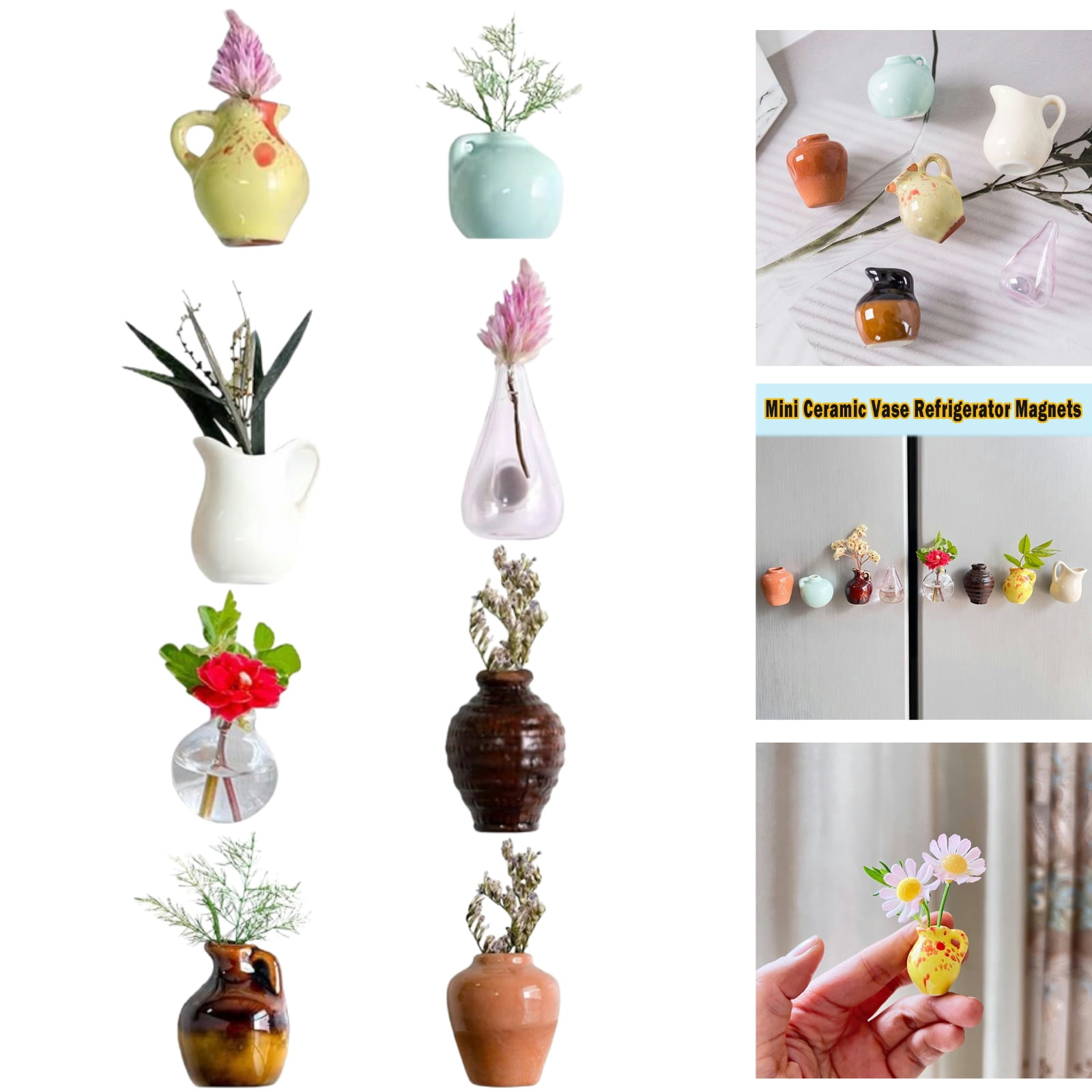 Mini Magnets Vases for Flowers, Kitchen/office Magnets: 3d Ceramic Cute ...