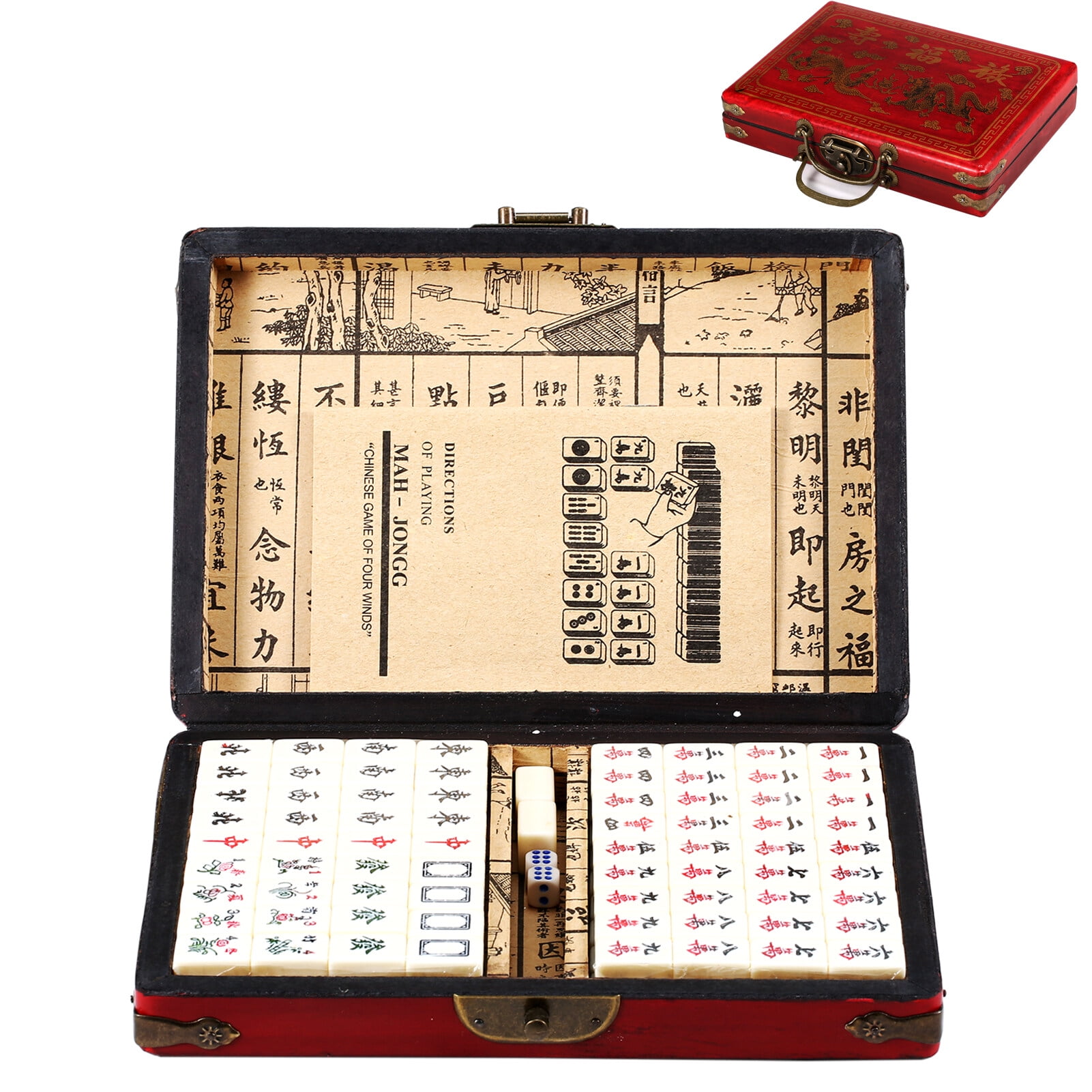 Mini Mahjong Set with Wooden Storage Case Portable Mah Jong Game Set ...