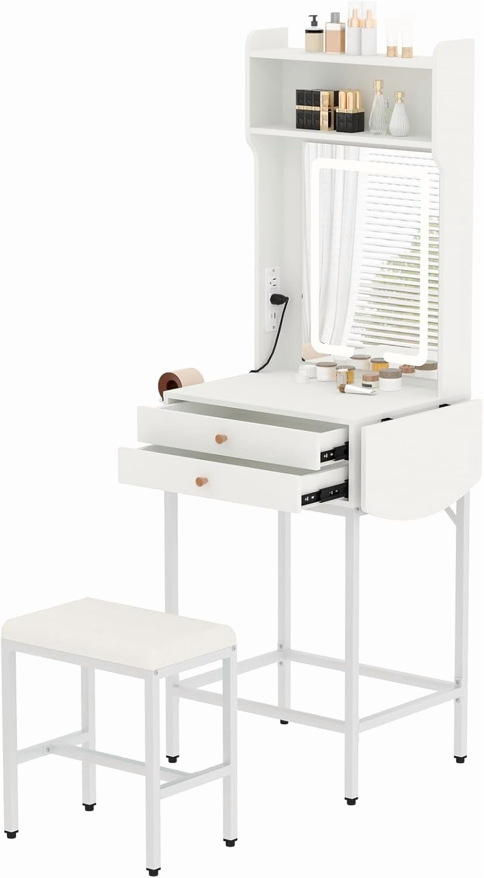 Mini Makeup Vanity Desk Set Compact Vanity with Mirror. Hair Dryer ...