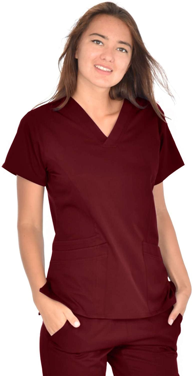 Mini Marilyn Women's Ultra-Soft 4-Way Stretch V-Neck Scrub Top with 3 ...