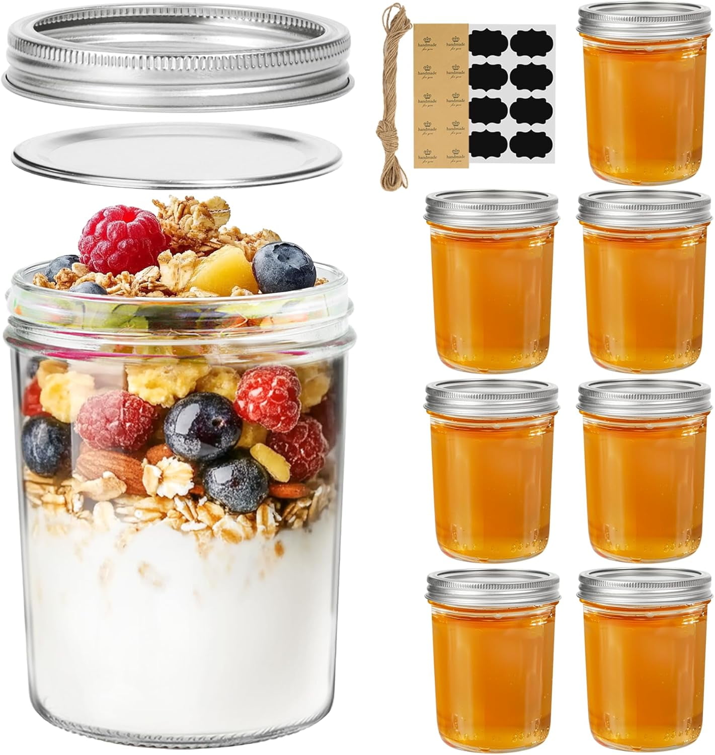 Mini Mason Jars 4oz - 8 Pack, Regular Mouth Mason Jar with Lids and ...