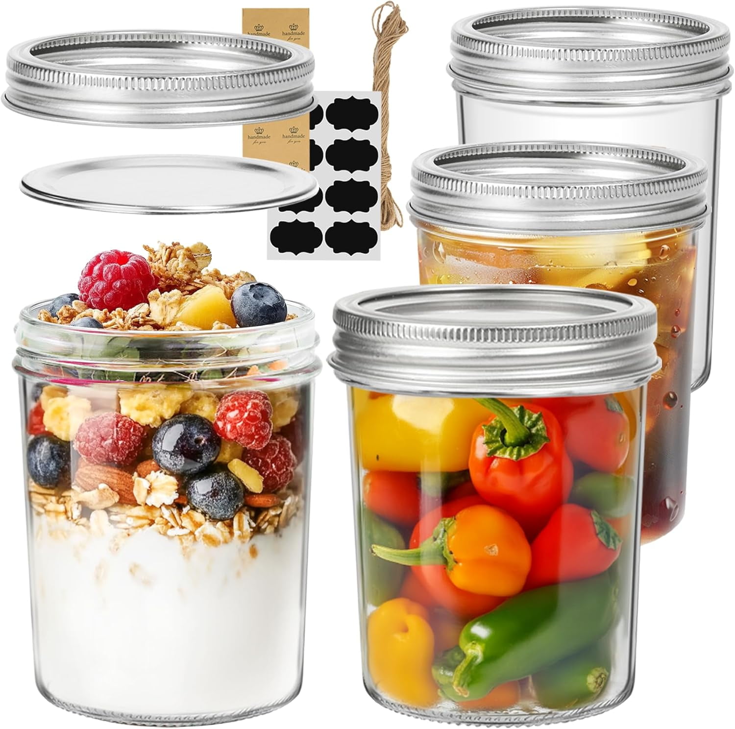 Mini Mason Jars 4oz - 8 Pack, Regular Mouth Mason Jar with Lids and ...