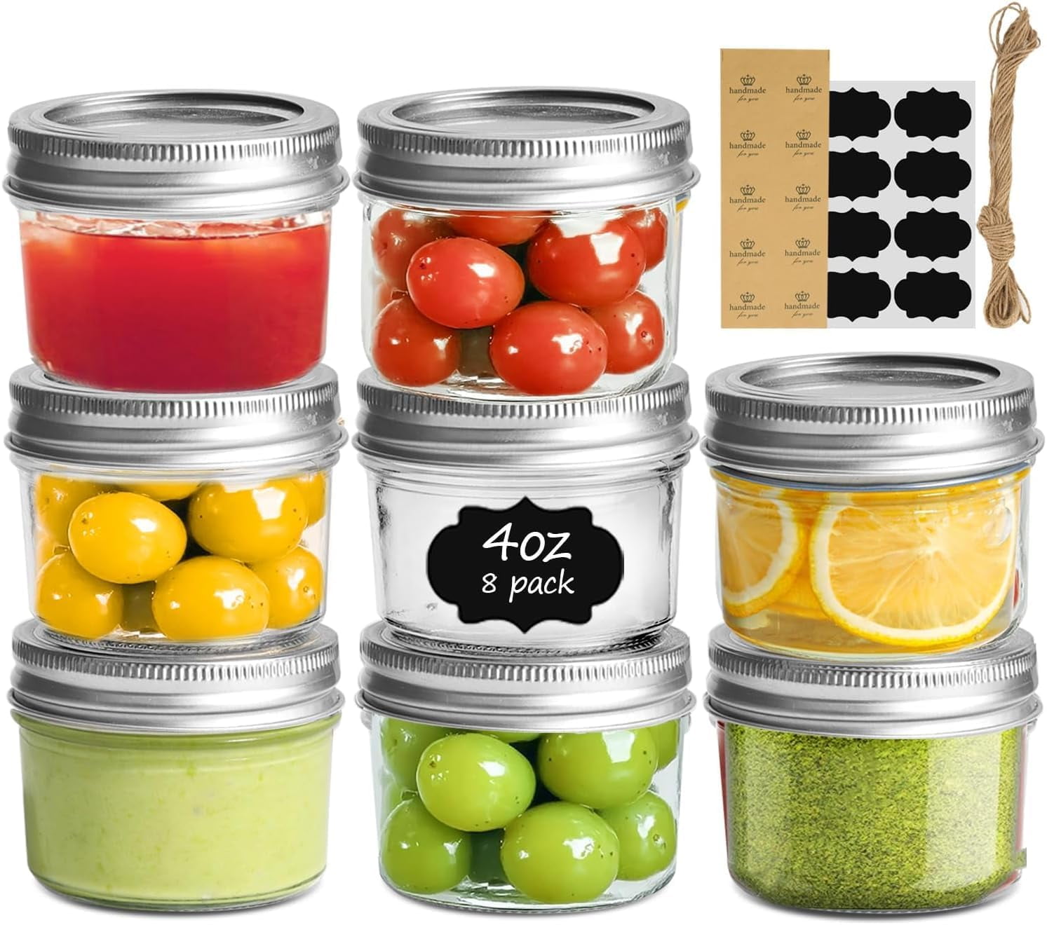 Mini Mason Jars 4oz - 8 Pack, Regular Mouth Mason Jar with Lids and ...