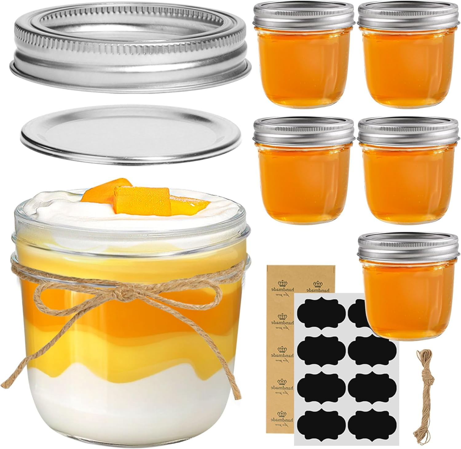 Mini Mason Jars 4oz - 8 Pack, Regular Mouth Mason Jar with Lids and ...