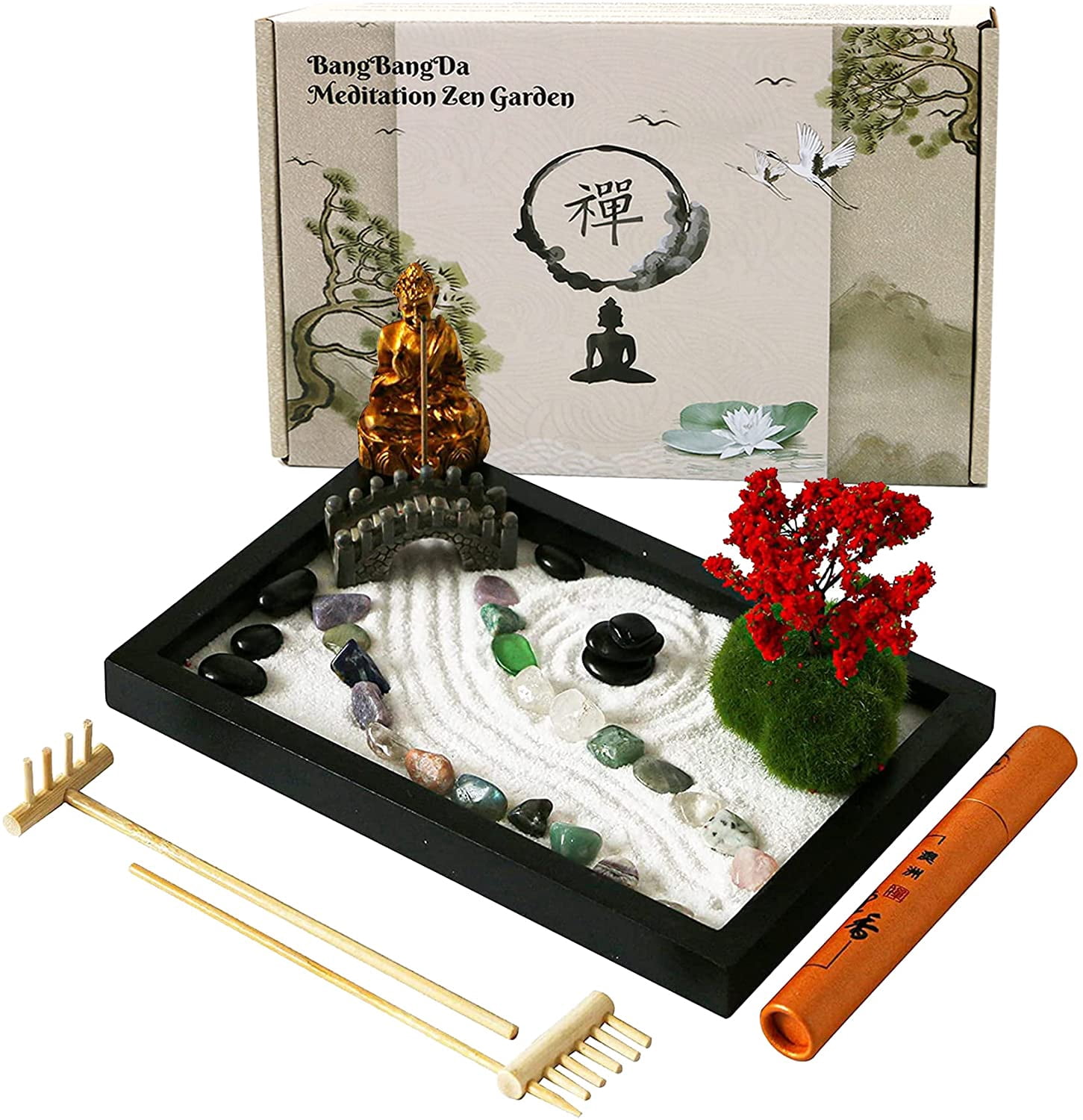 Mini Meditation Zen Garden Kit Japanese Tabletop Rock Sand Chakra ...