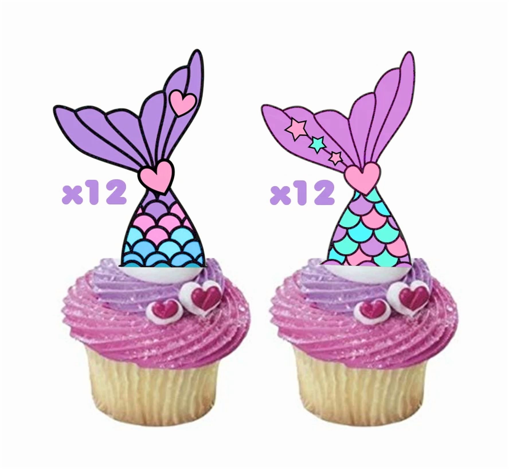 Mini Mermaid Tails Edible Wafer Cupcake Cake Toppers Images Decorations ...